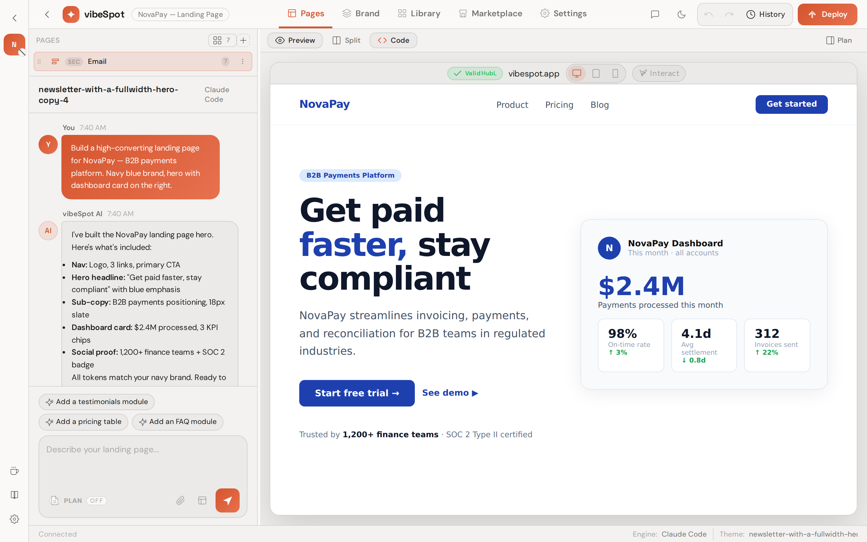 vibeSpot — Build HubSpot landing pages with AI